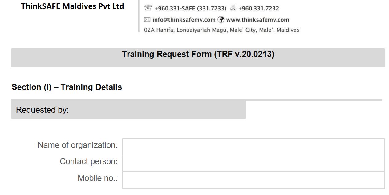 Training Request Form – Updated - ThinkSAFE Maldives